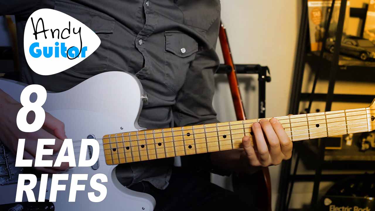 8 Well Known LEAD Riffs to learn // Minor Pentatonic based | Andy Guitar